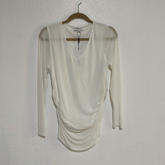 Calvin Klein | Tops | Calvin Klein White Partially Sheer Blouse | Poshmark